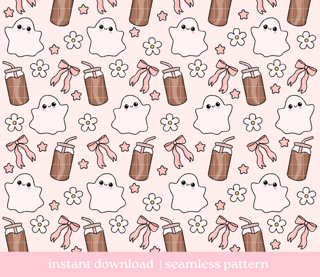 Ghostie Bow Seamless Pattern, Ghost Halloween Coquette Bow Seamless ...