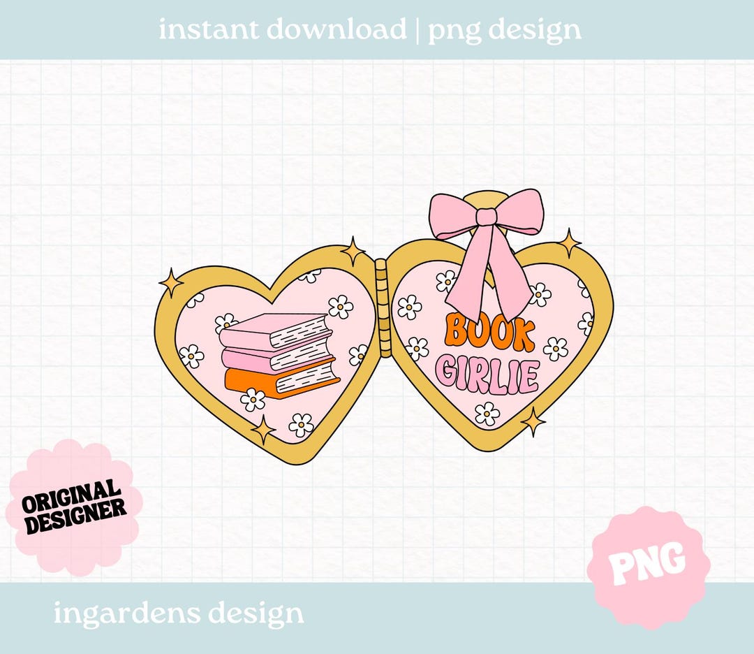 Book Girlie Locket PNG, Bookish Png, Digital Download Art for T-shirt ...