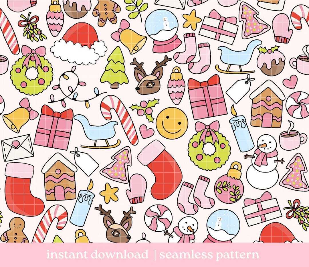 Christmas Doodles Seamless Pattern PNG, Christmas Merry Seamless ...
