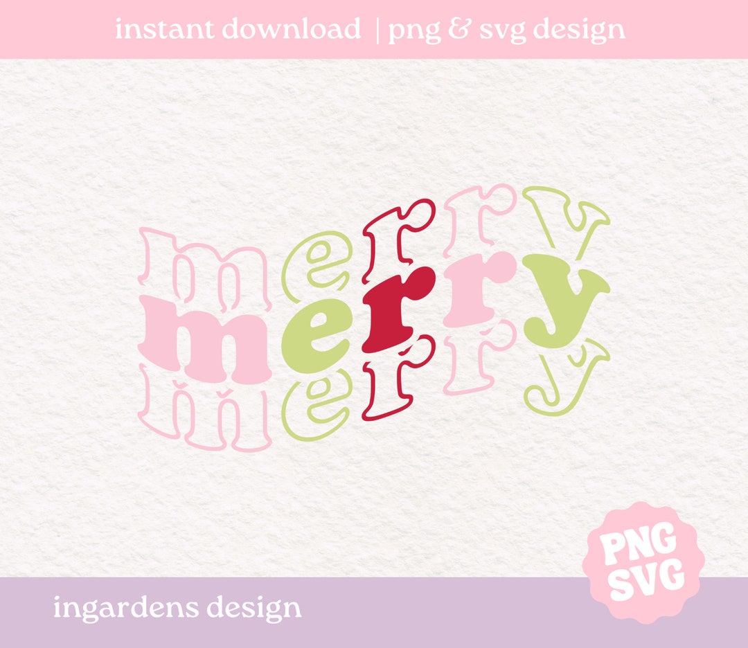Merry Png Svg, Wavey Type, Christmas PNG SVG, Design for T-shirt ...