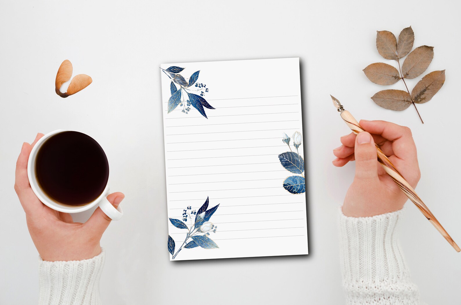 Printable Lined Paper Blank Writing Paper Blue and Gold Design Paper ...