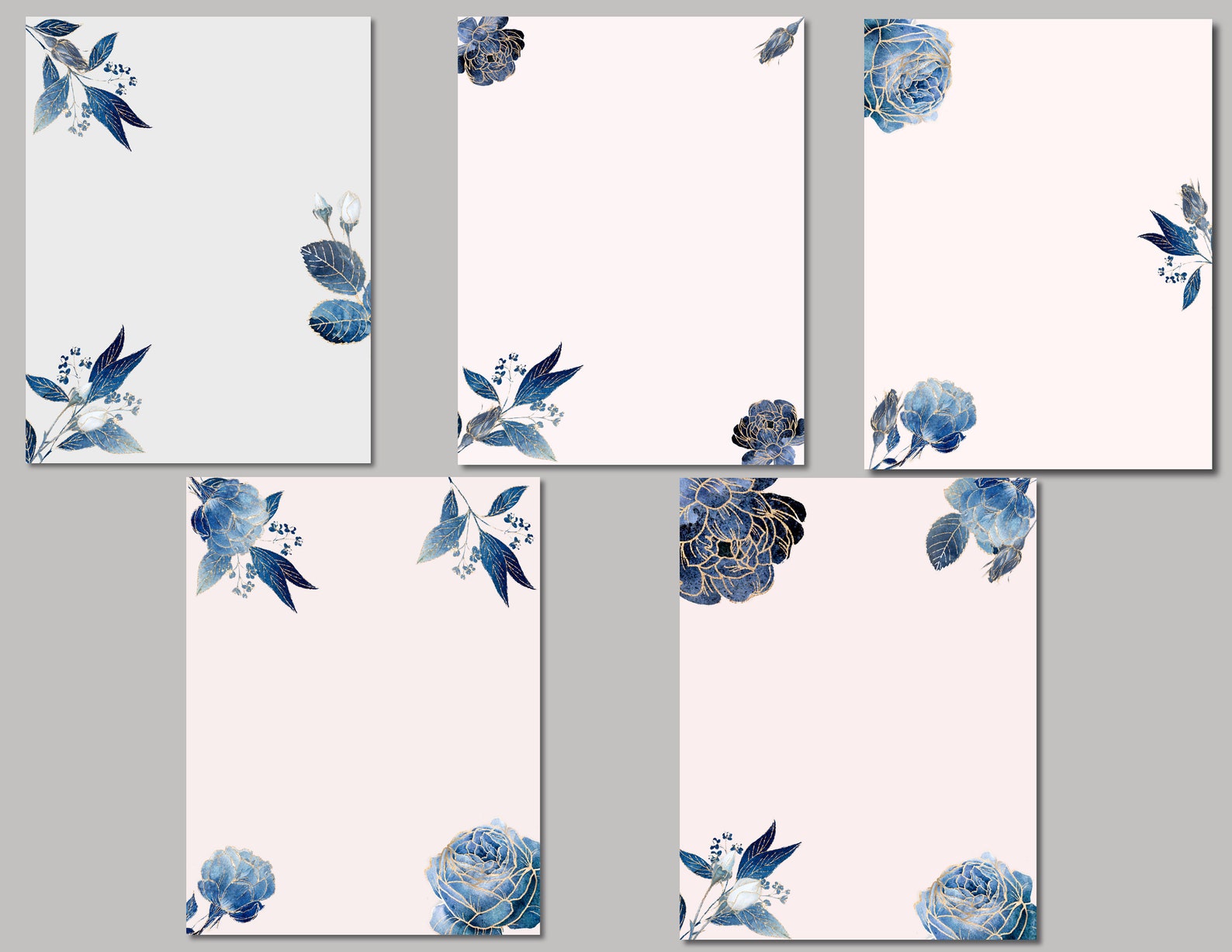 Printable Lined Paper Blank Writing Paper Blue and Gold Design Paper ...