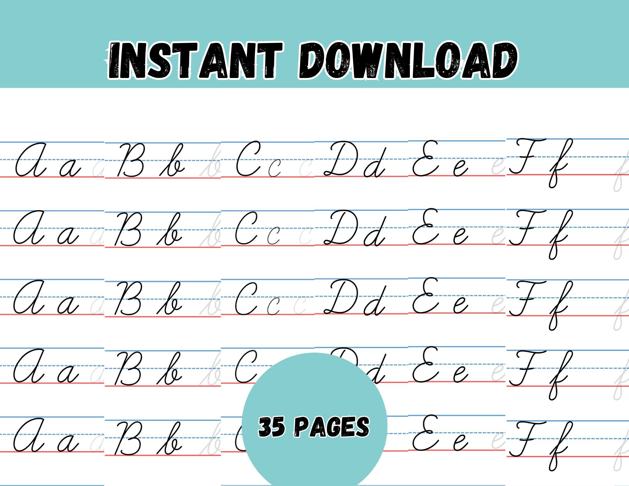 Large Font Cursive Handwriting Practice Sheets, Printable Handwriting ...