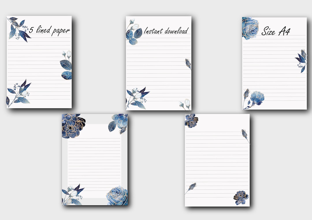 Printable Lined Paper Blank Writing Paper Blue and Gold Design Paper ...