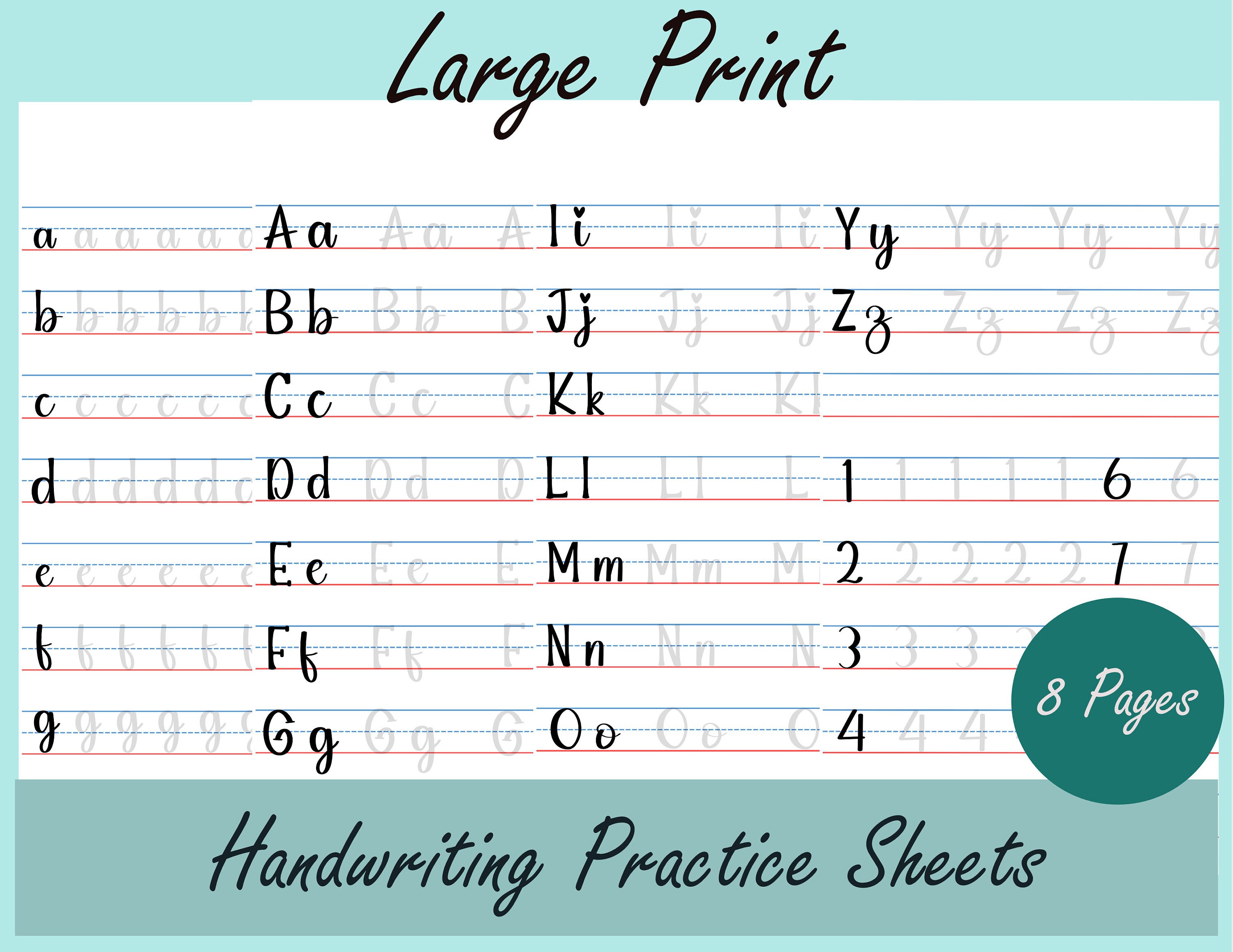 Large Fonts Handwriting Practice Sheets, Printable Handwriting ...