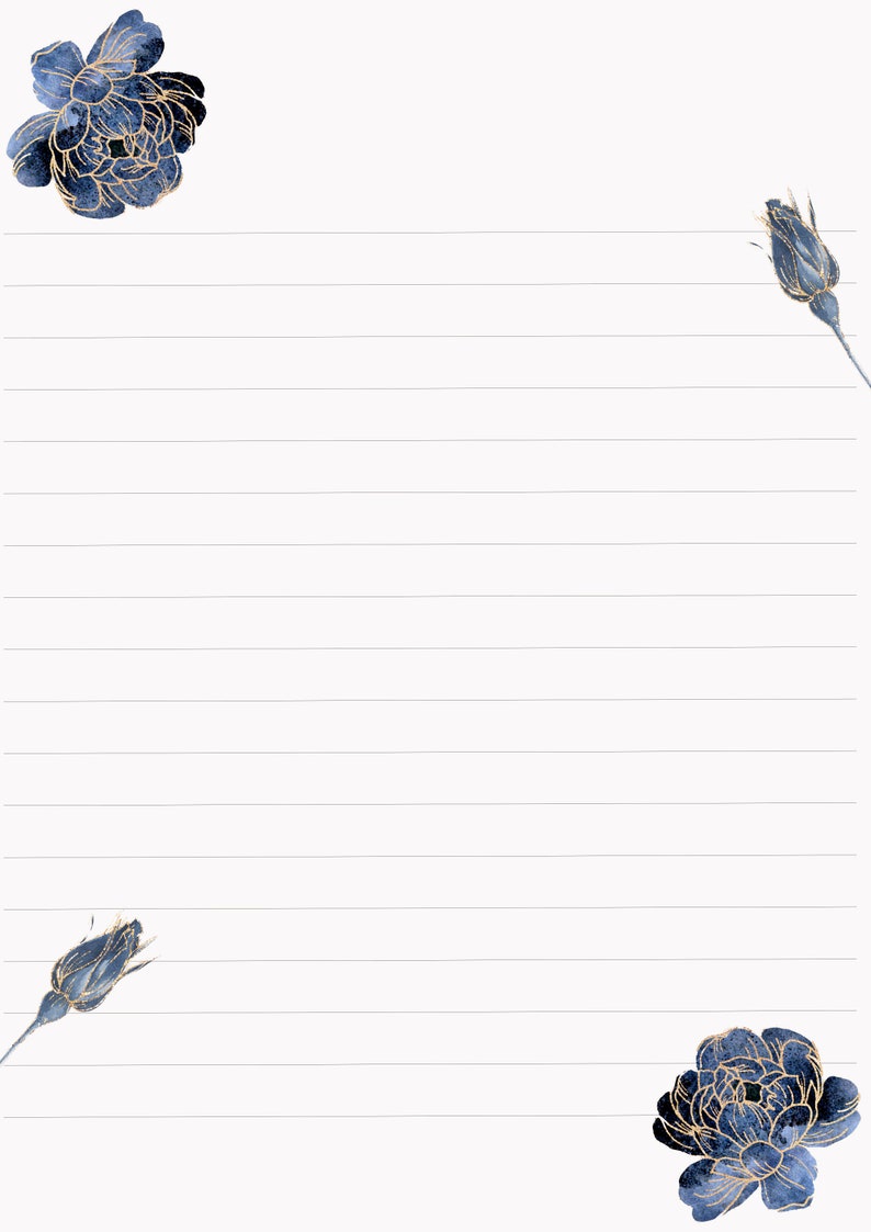 Printable Lined Paper Blank Writing Paper Blue and Gold Design Paper ...