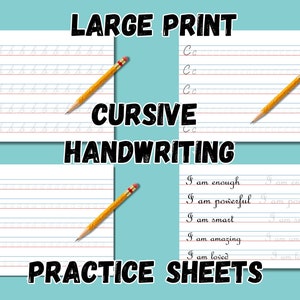 Large Font Cursive Handwriting Practice Sheets, Printable Handwriting ...