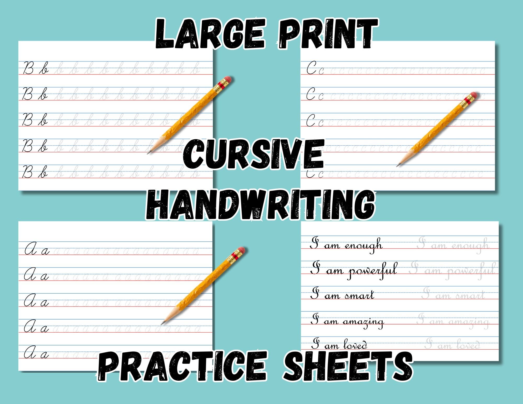 Large Font Cursive Handwriting Practice Sheets, Printable Handwriting ...