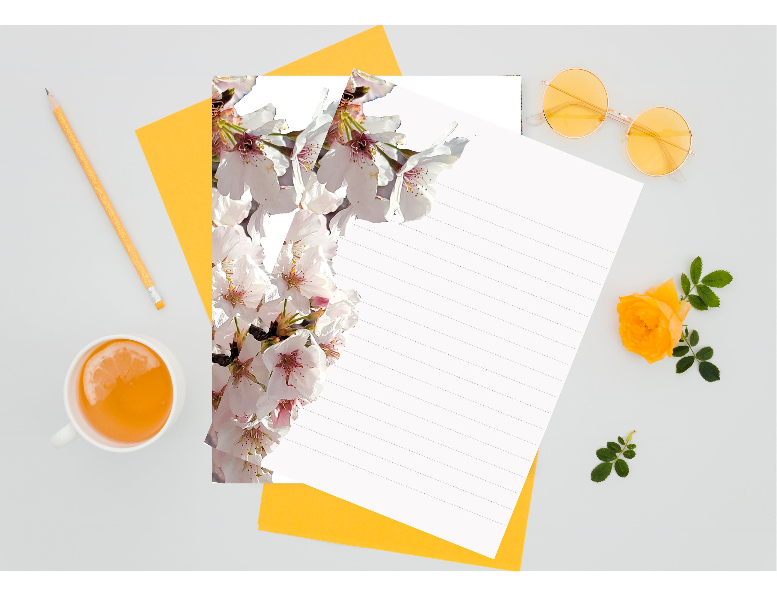 Printable Lined Paper Blank Writing Paper Cherry Design Paper Letter ...