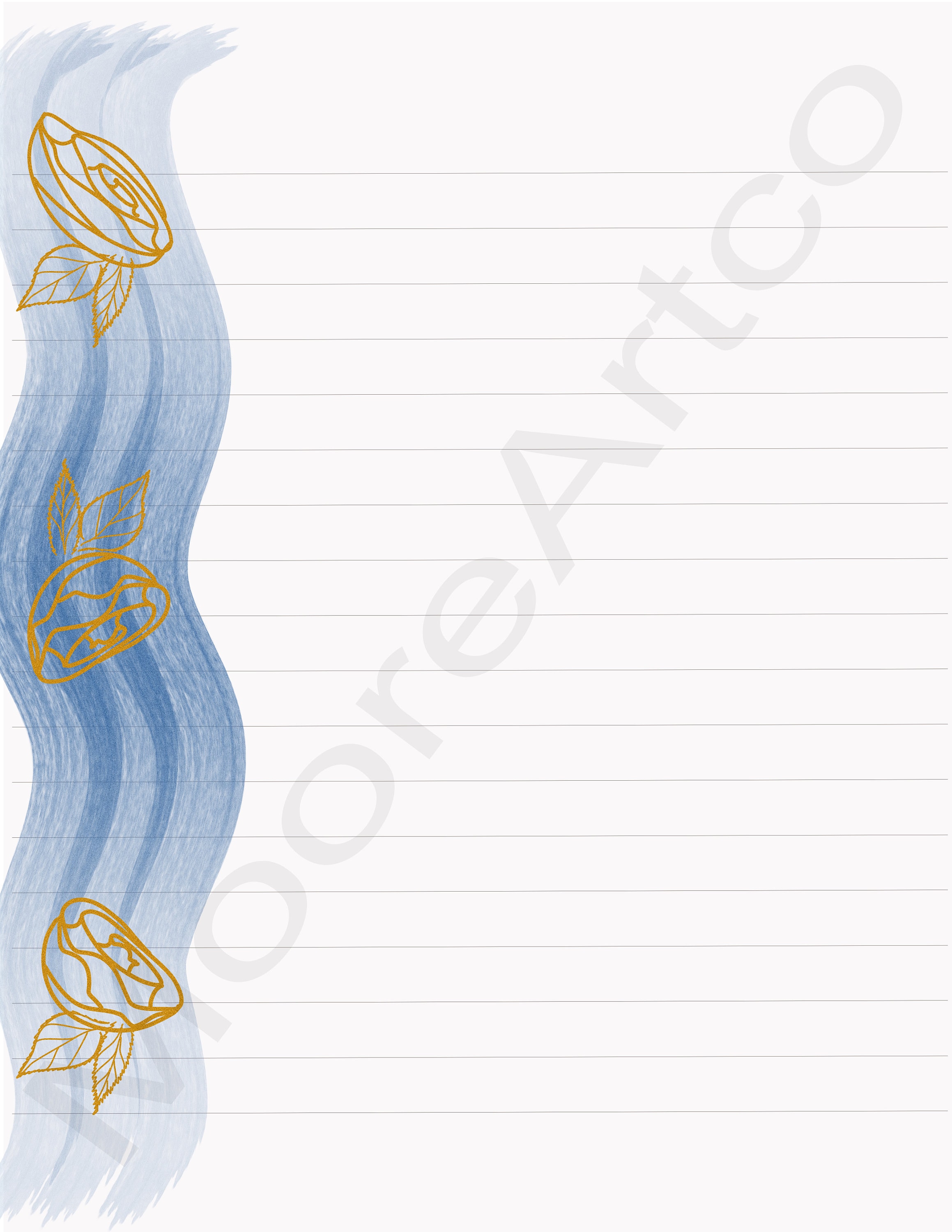 Printable Lined Paper Blank Writing Paper Blue and Gold Design Paper ...