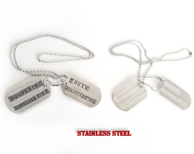 WOLVERINE LOGAN Brushed Steel Double Dog Tags Pendant Necklace Ball ...