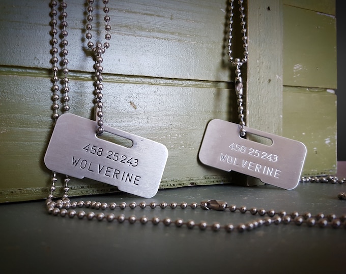 WOLVERINE LOGAN Brushed Steel Double Dog Tags Pendant Necklace Ball ...