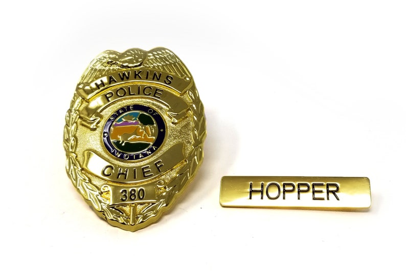 Chief Hopper Hawkins Police Badge and Name Tag Prop Replica - Etsy