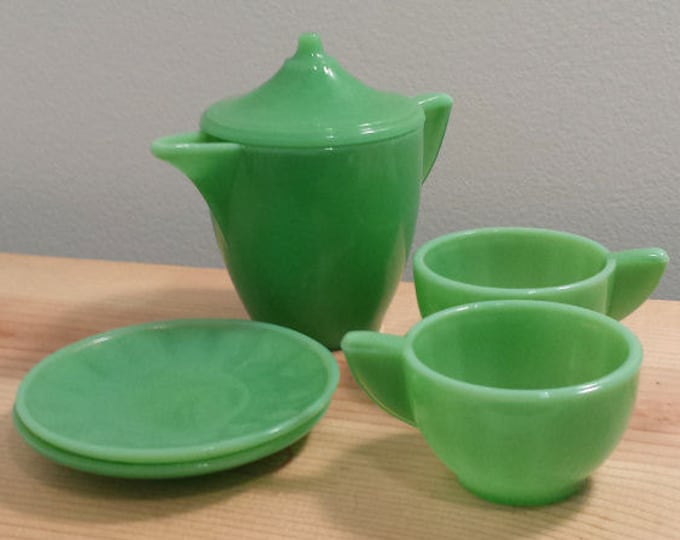 Akro Agate Green Jadeite Children’s Tea Set, Vintage Dishes, 6 Piece ...