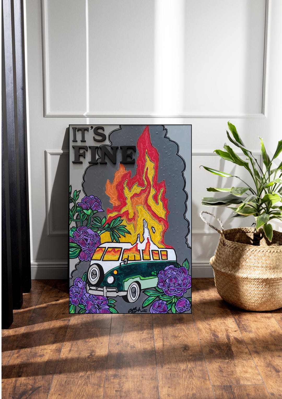 ITS FINE, Bus on Fire: Original Hand-painted Canvas Art (24x36) - Etsy