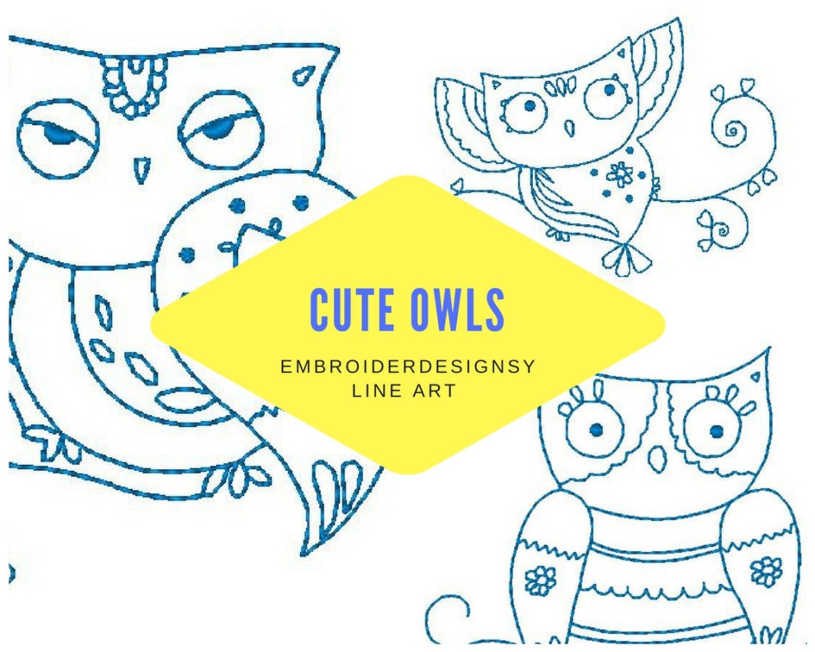 Cute Owl Line Art Embroidery Designs PACK OF 10, Instant Download, 2 ...