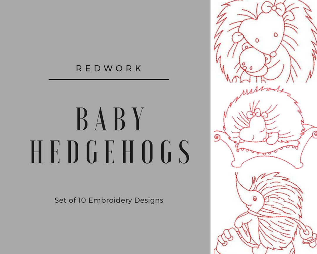 Redwork Baby Hedgehogs Machine Embroidery Designs PACK OF 10 Instant ...