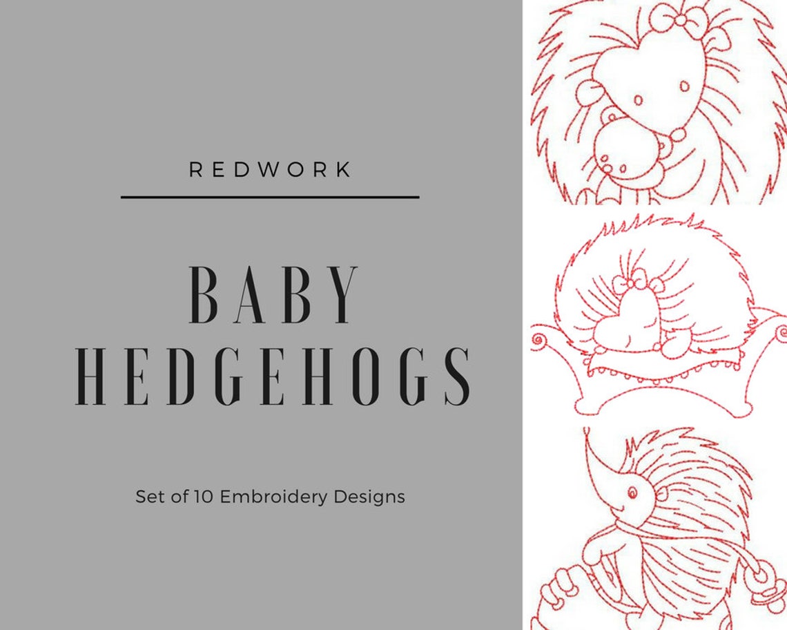 Redwork Baby Hedgehogs Machine Embroidery Designs PACK OF 10 Instant ...
