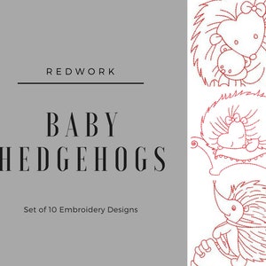 Redwork Baby Hedgehogs Machine Embroidery Designs PACK OF 10 Instant ...