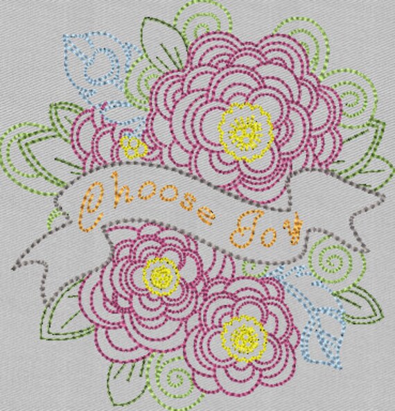 CHOOSE JOY Line Art Inspirational Quote Machine Embroidery | Etsy