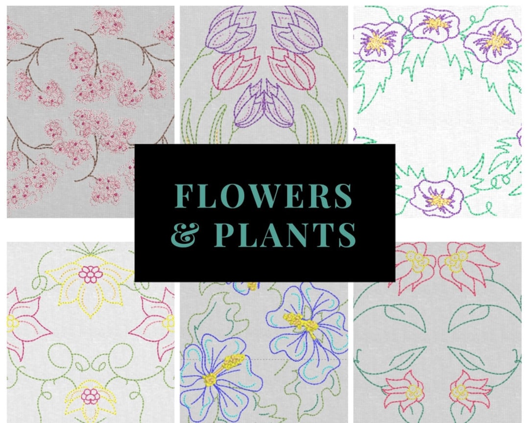 10 Floral Line-art Machine Embroidery Designs Instant Download 4x4 - Etsy