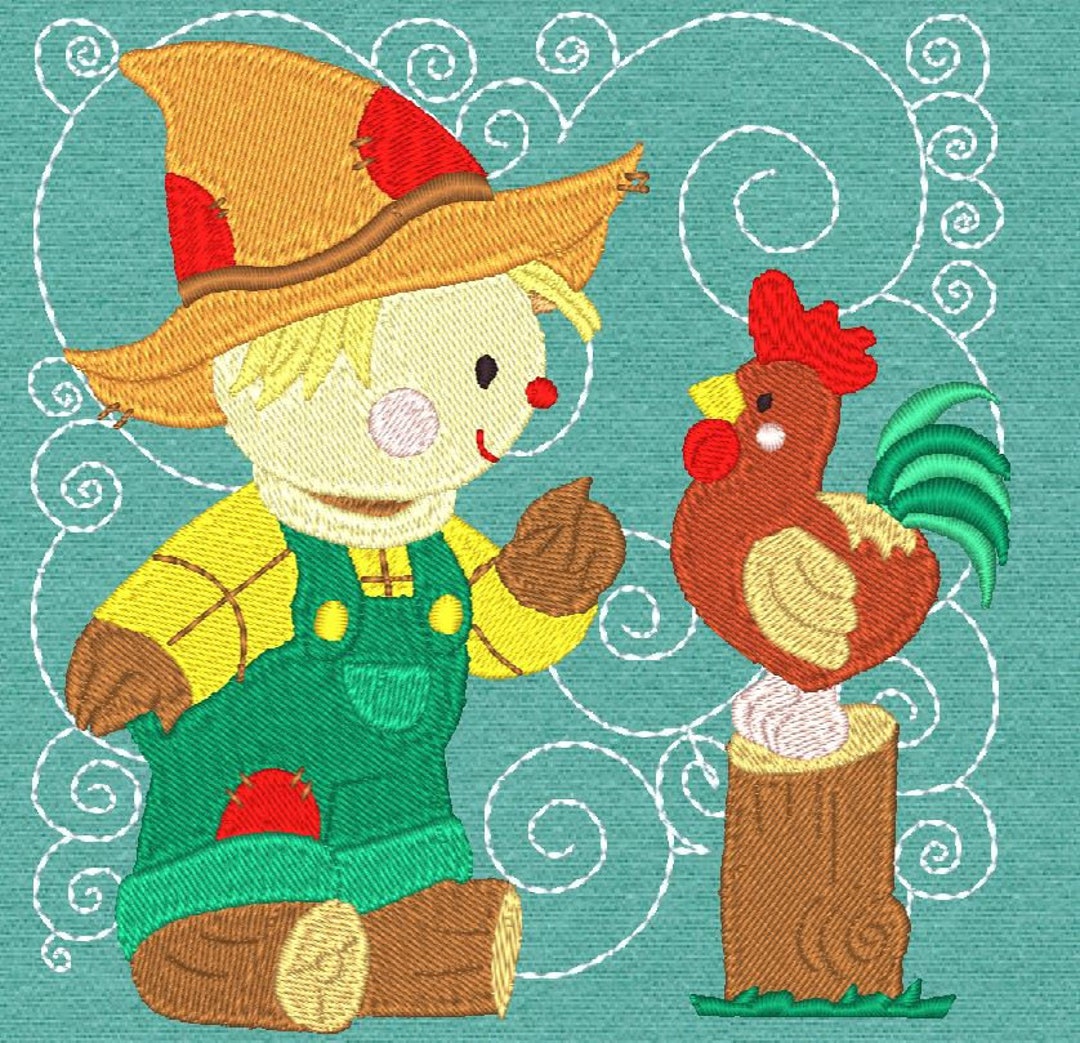 Scarecrow and Chicken Embroidery Design, INSTANT DOWNLOAD, 2 Sizes ...