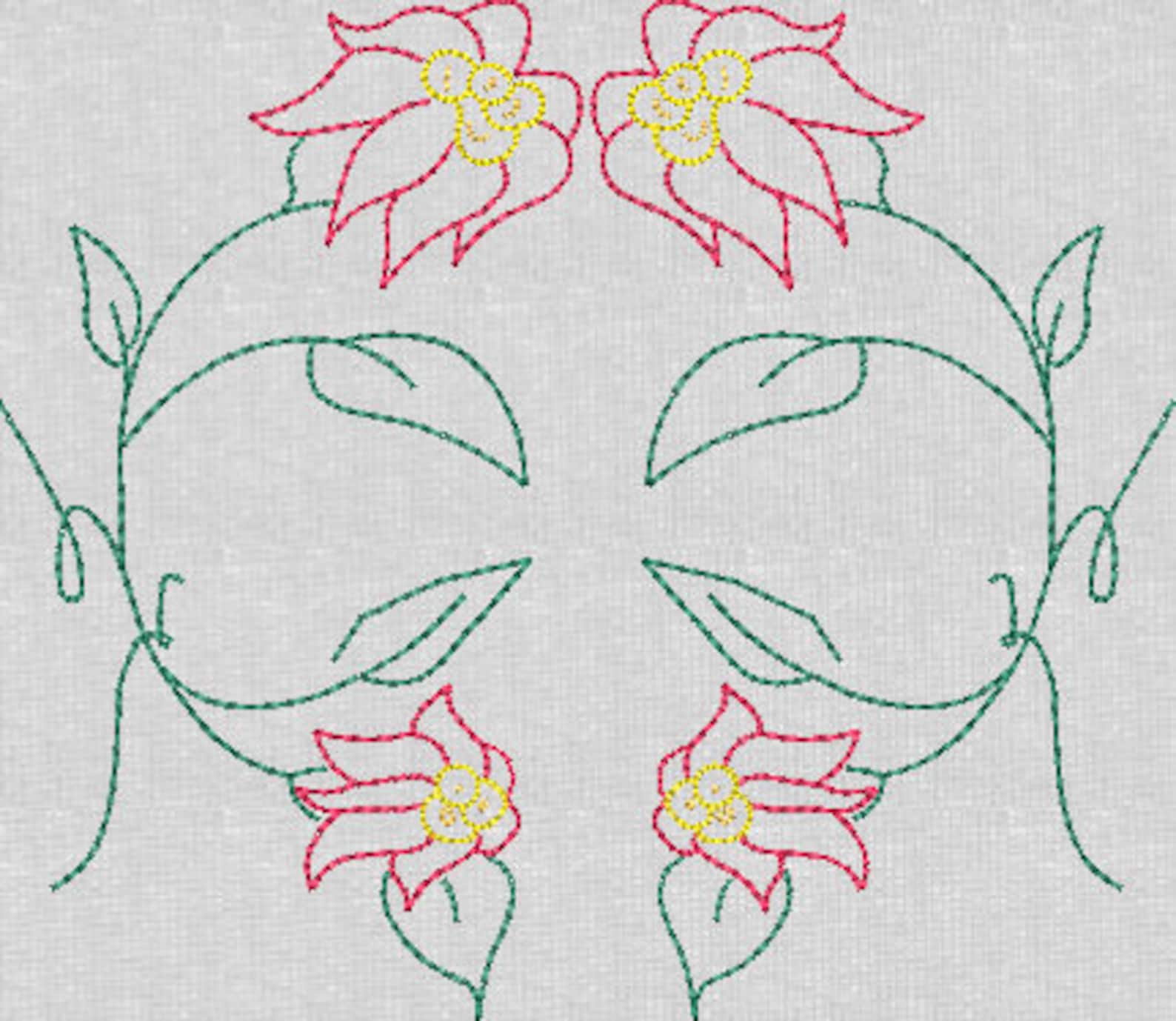 10 Floral Line-art Machine Embroidery Designs Instant Download 4x4 - Etsy
