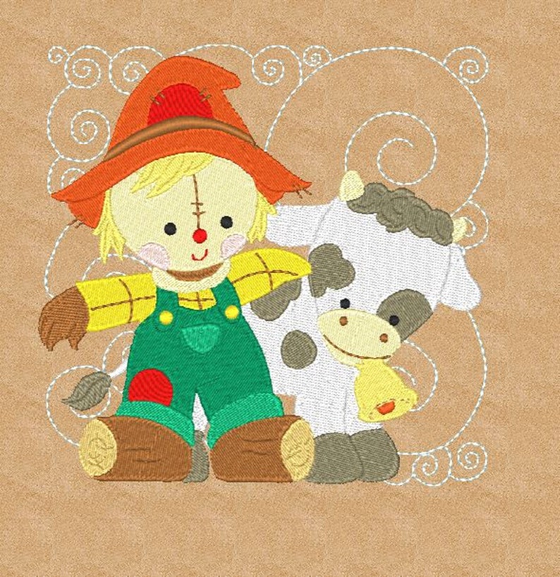 Scarecrow and Cow Embroidery Design INSTANT DOWNLOAD 2 - Etsy