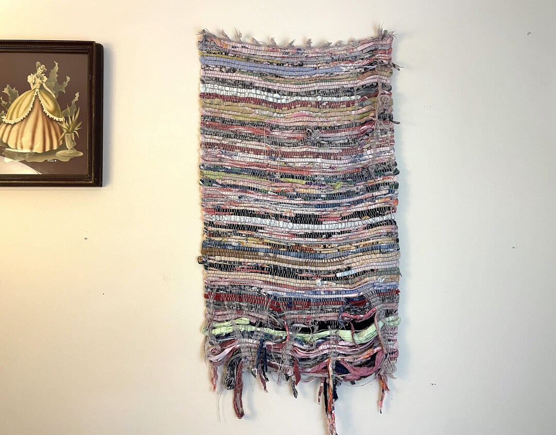 Distressed Pink White Woven Rag Rug Textile Cottage Core Wall Decor - Etsy