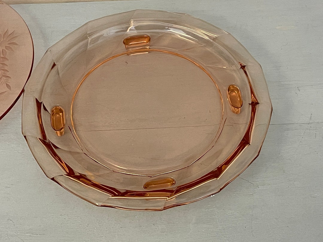 Pink Depression Era Glass Round Serving Plate Vintage 1940s Tableware ...