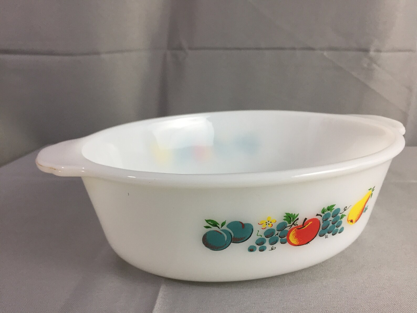 Fire King FRUIT Pattern White Milk Glass Casserole Dish 2 QT | Etsy