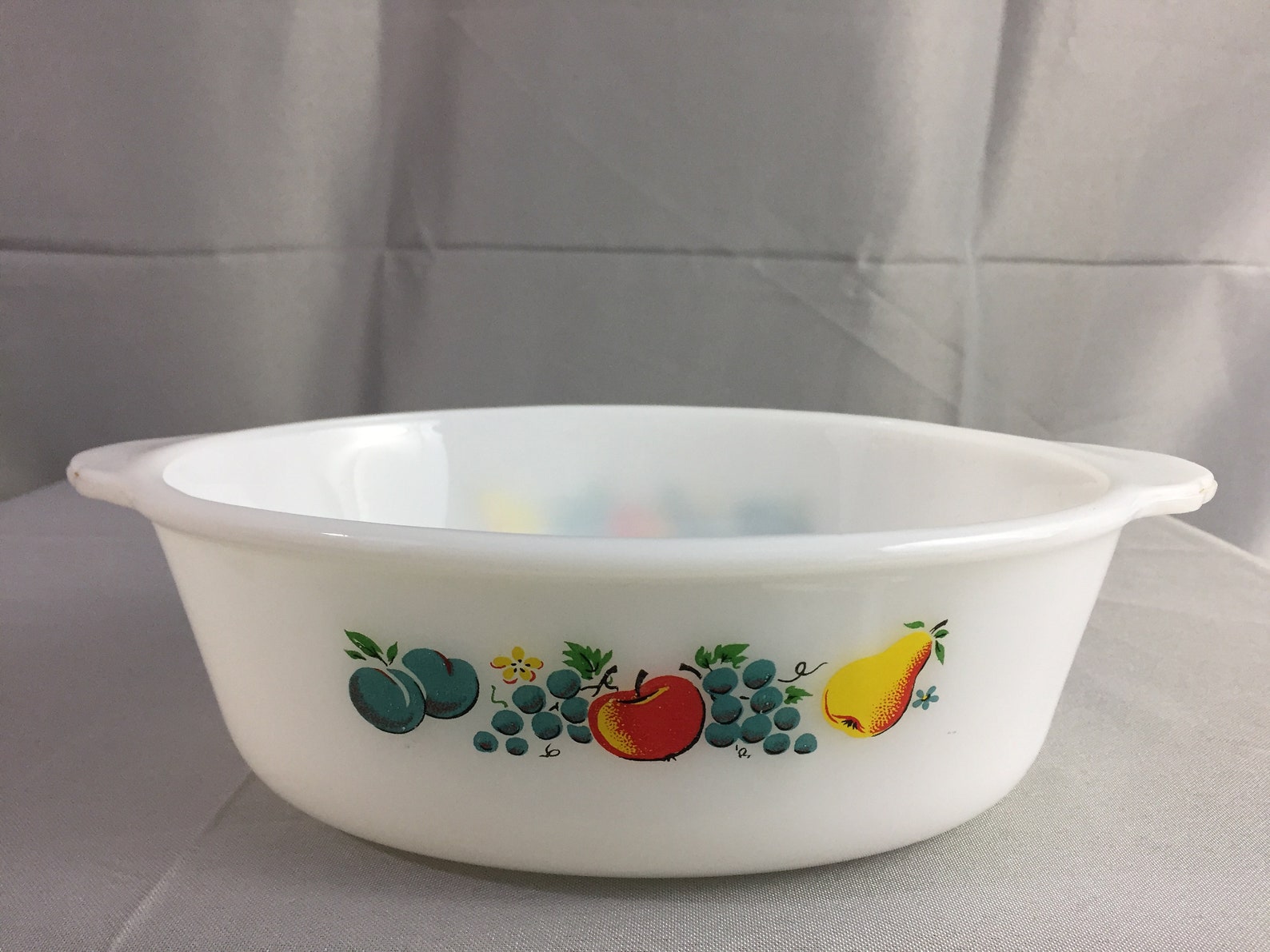 Fire King FRUIT Pattern White Milk Glass Casserole Dish 2 QT | Etsy