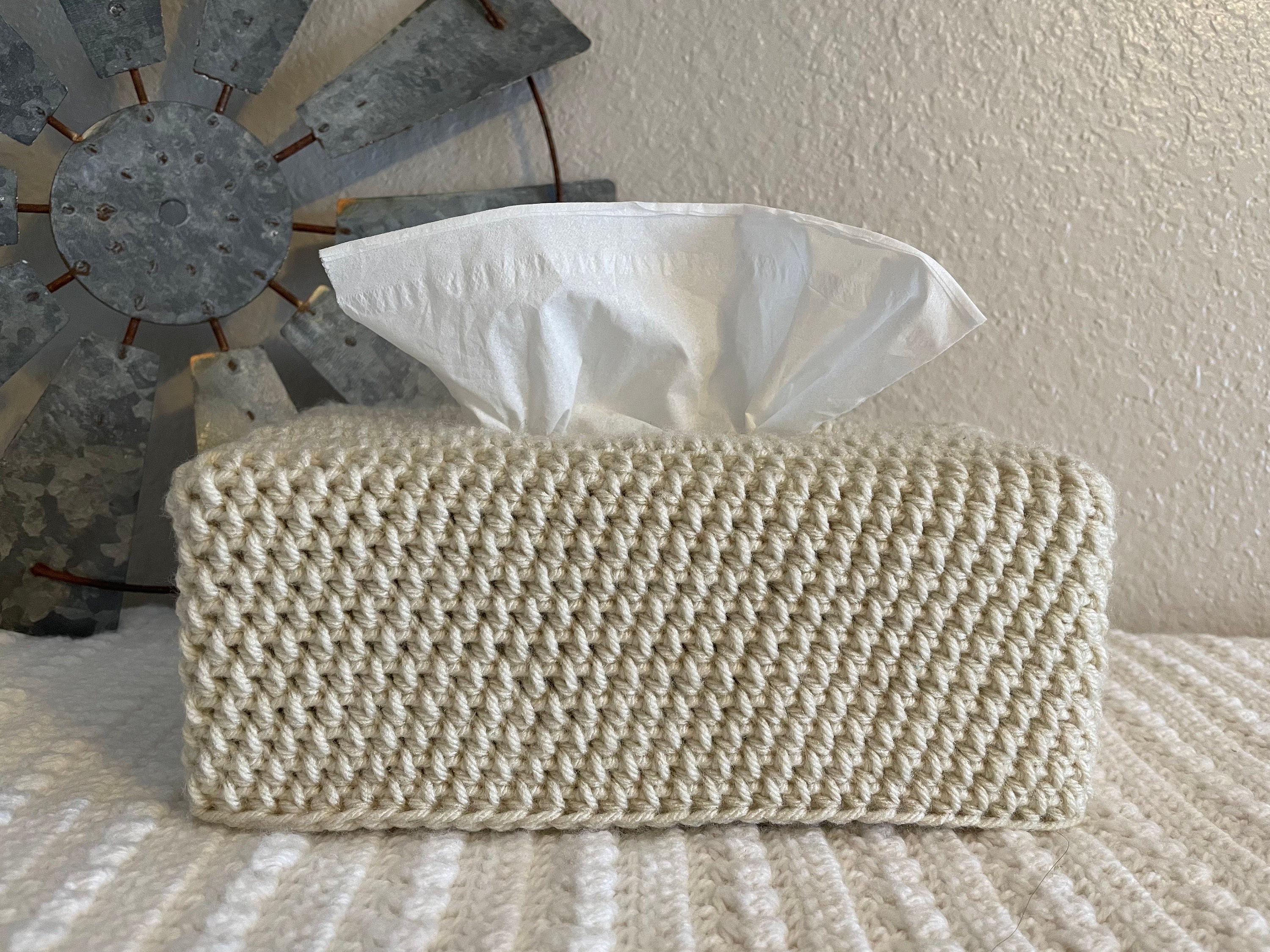 Farmhouse Crocheted Tissue Box Cover - Etsy
