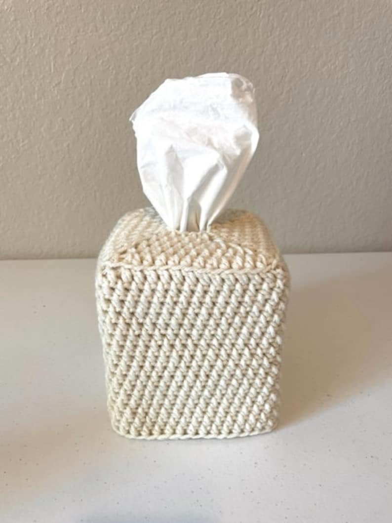 Farmhouse Crocheted Square Tissue Box Cover - Etsy