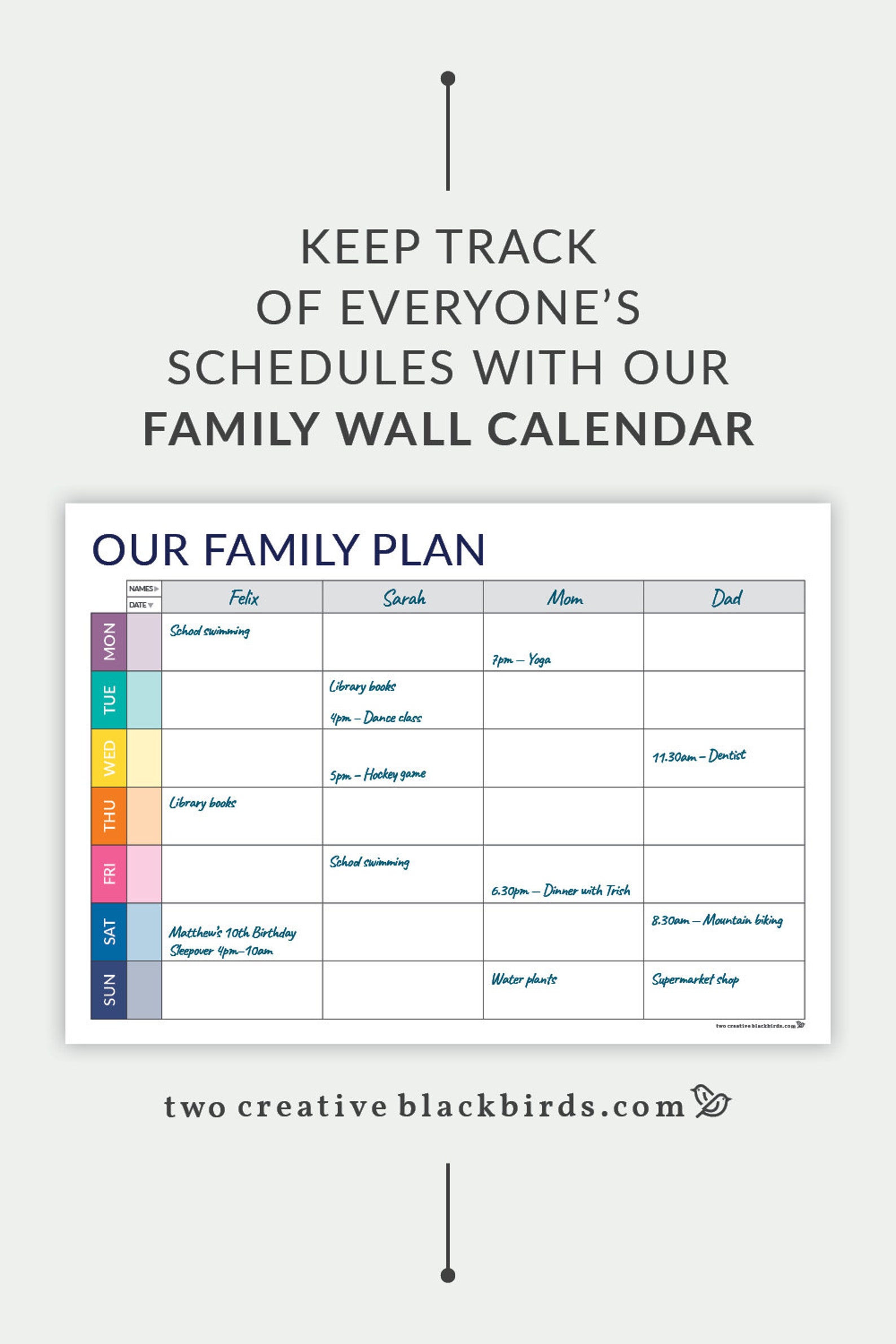 Printable Family Weekly Calendar Weekly Family Planner | Etsy