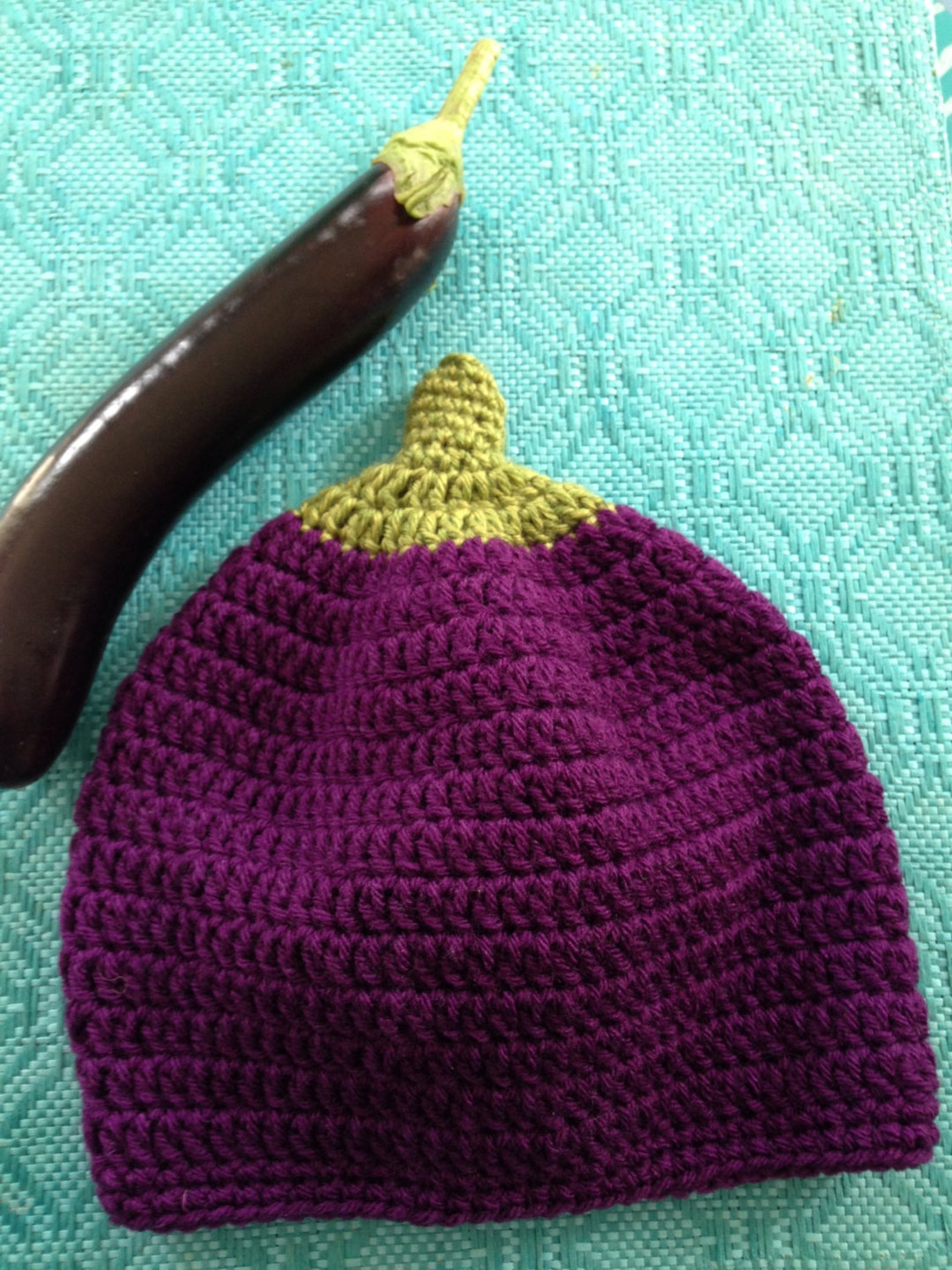 Crochet Eggplant Hat, Eggplant Beanie Hat, Child Hat, Vegetable Hats ...