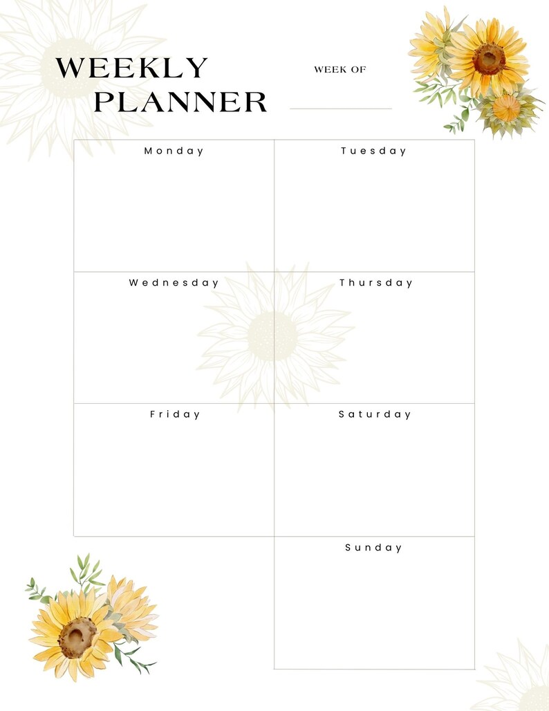 Sunflower Weekly Planner - Etsy