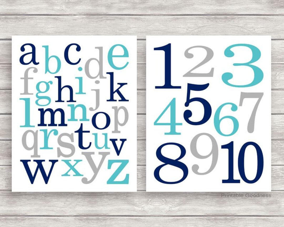 Printable Nursery Art, Navy Teal Grey, Baby Boy Room Decor, Digital ...