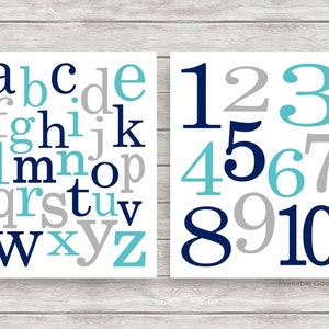 Printable Nursery Art, Navy Teal Grey, Baby Boy Room Decor, Digital ...