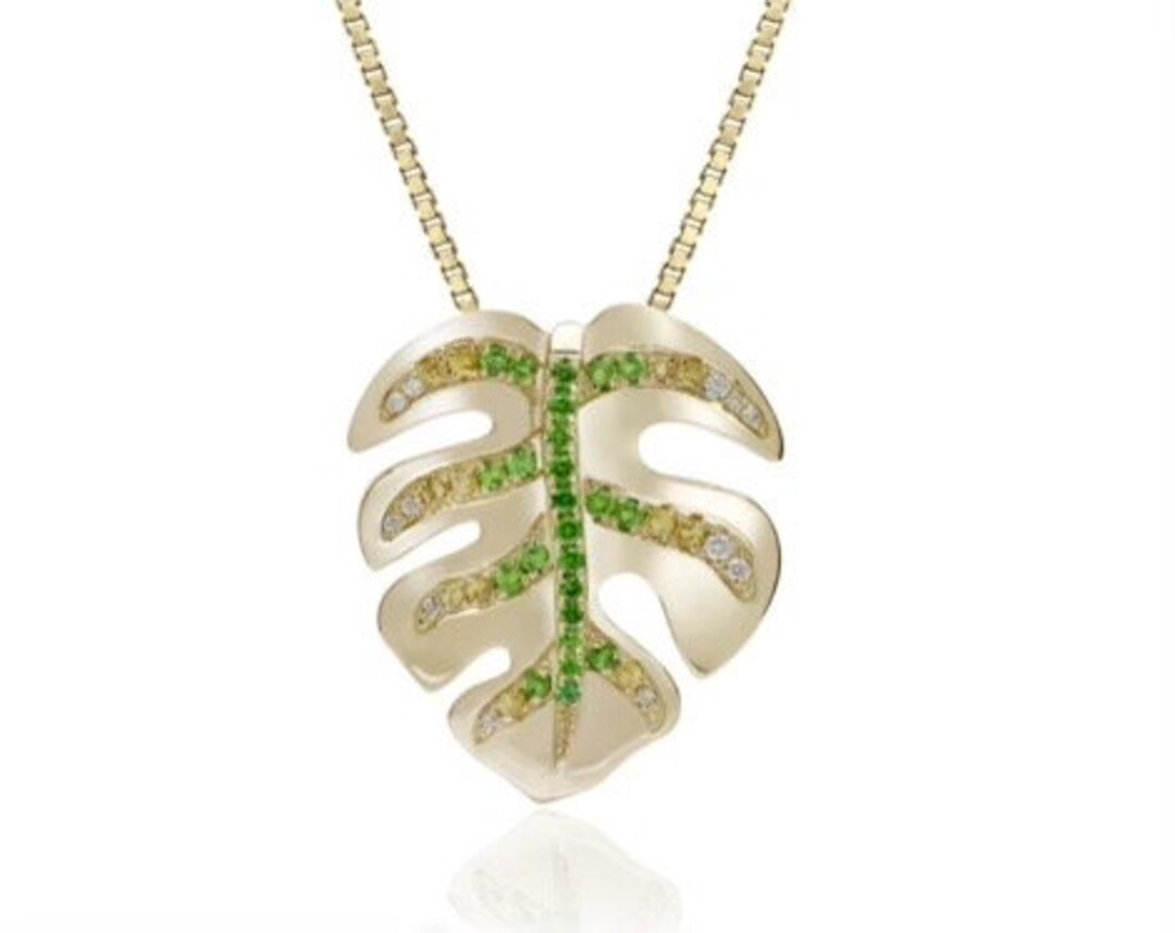 Monstera Leaf in 14K Yellow Gold Diamonds and Peridot - Etsy