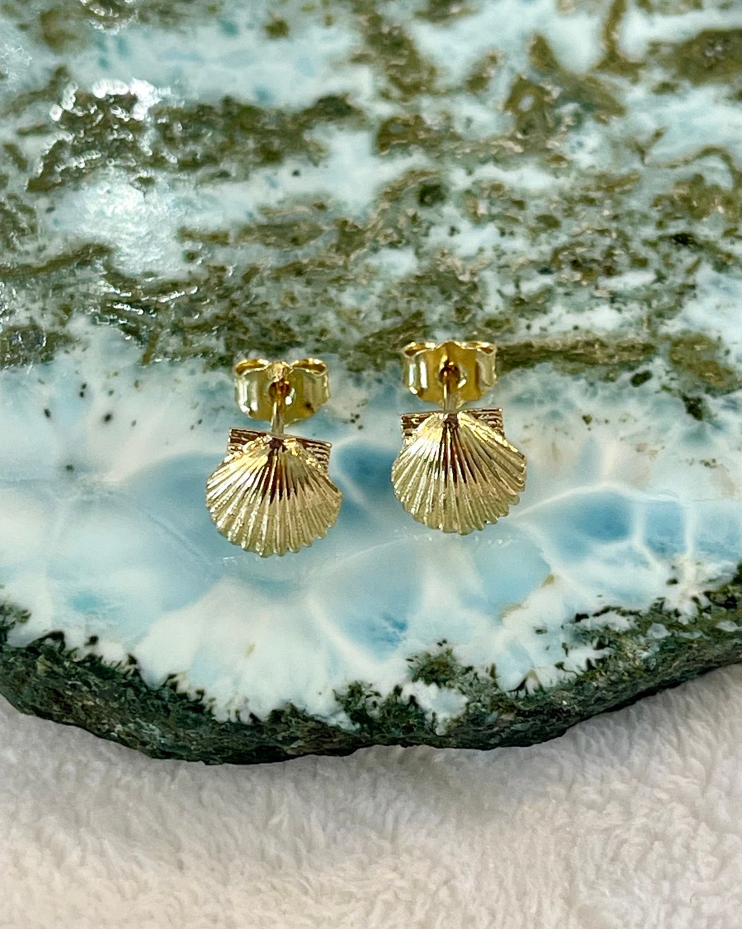 14k Solid Gold Sea Shell Stud Earrings - Etsy