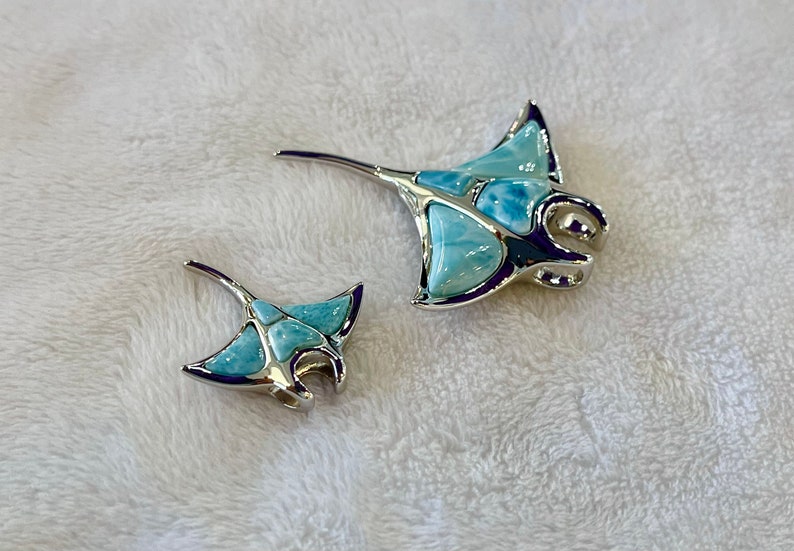 Elegant Manta Ray in Natural Larimar and Sterling Silver - Etsy