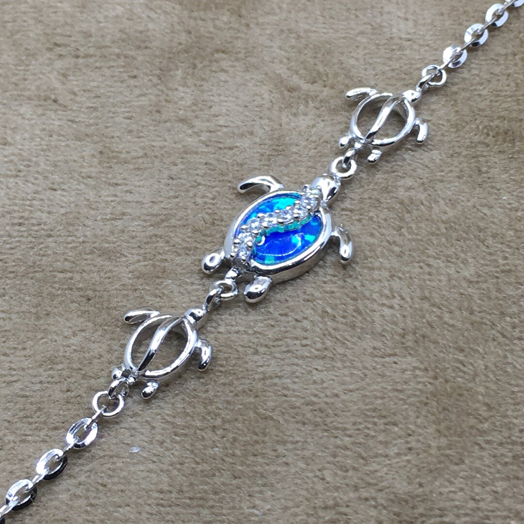 Hawaiian Turtle Anklet With Blue Opal in Sterling Silver Adjustable - Etsy