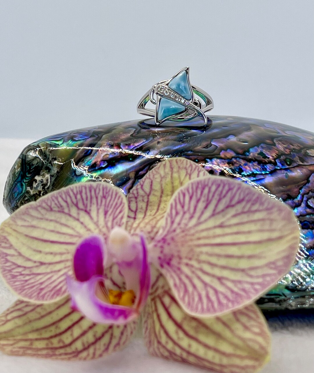 Manta Ray Ring With Larimar in Sterling Silver With Rhodium - Etsy