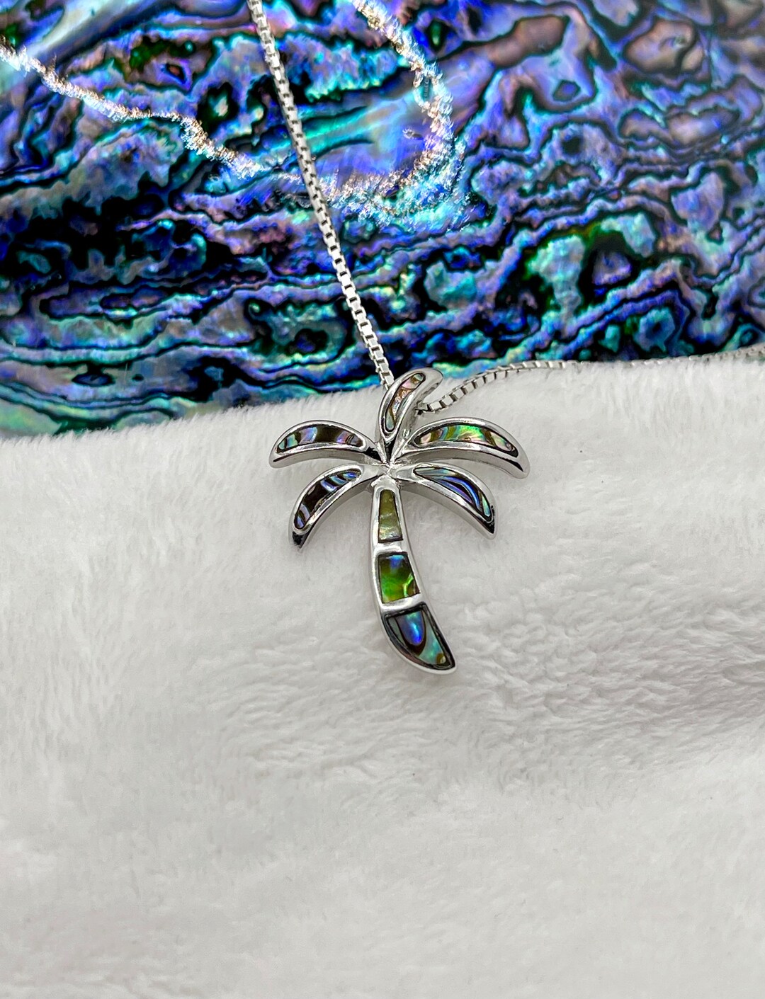 Paua Shell (abalone) Inlay Palm Tree Pendant Necklace - Etsy
