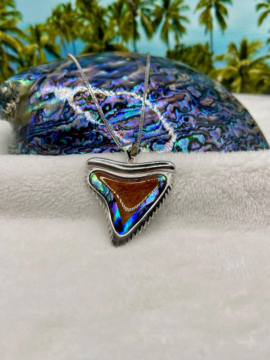 Hawaiian Koa Wood and Abalone Shark Tooth Pendant Necklace - Etsy
