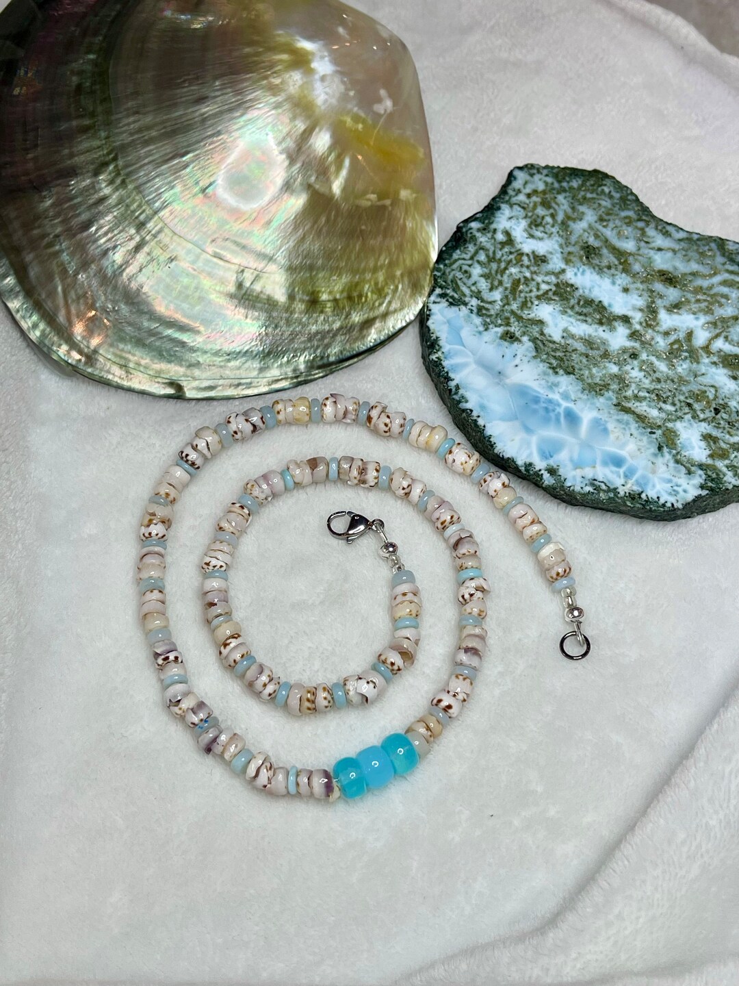 Authentic Hawaiian Puka Shell With Blue Opal Necklace - Etsy