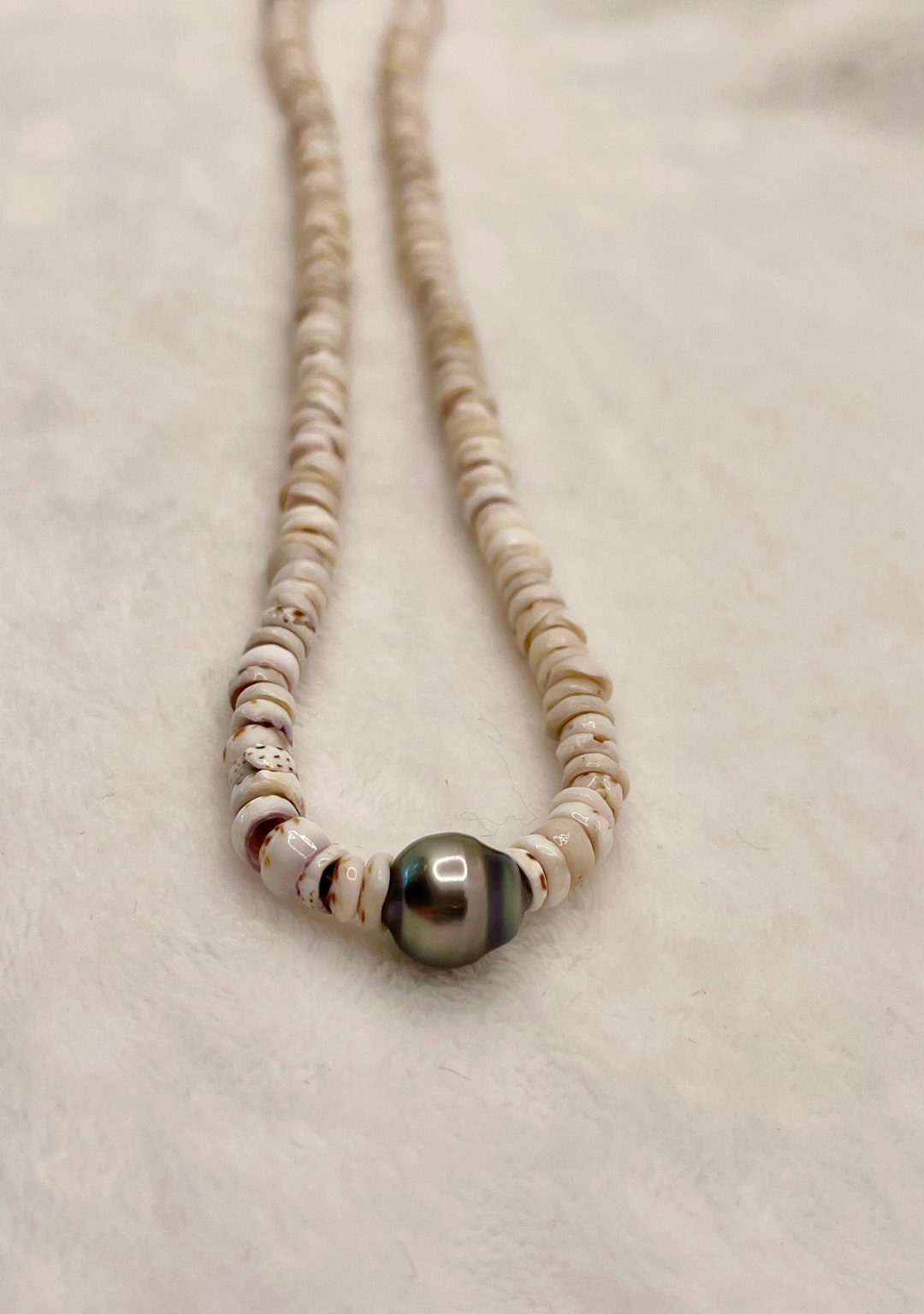 Puka Shell Necklace With Tahitian Pearl • Handmade in Hawaii ...