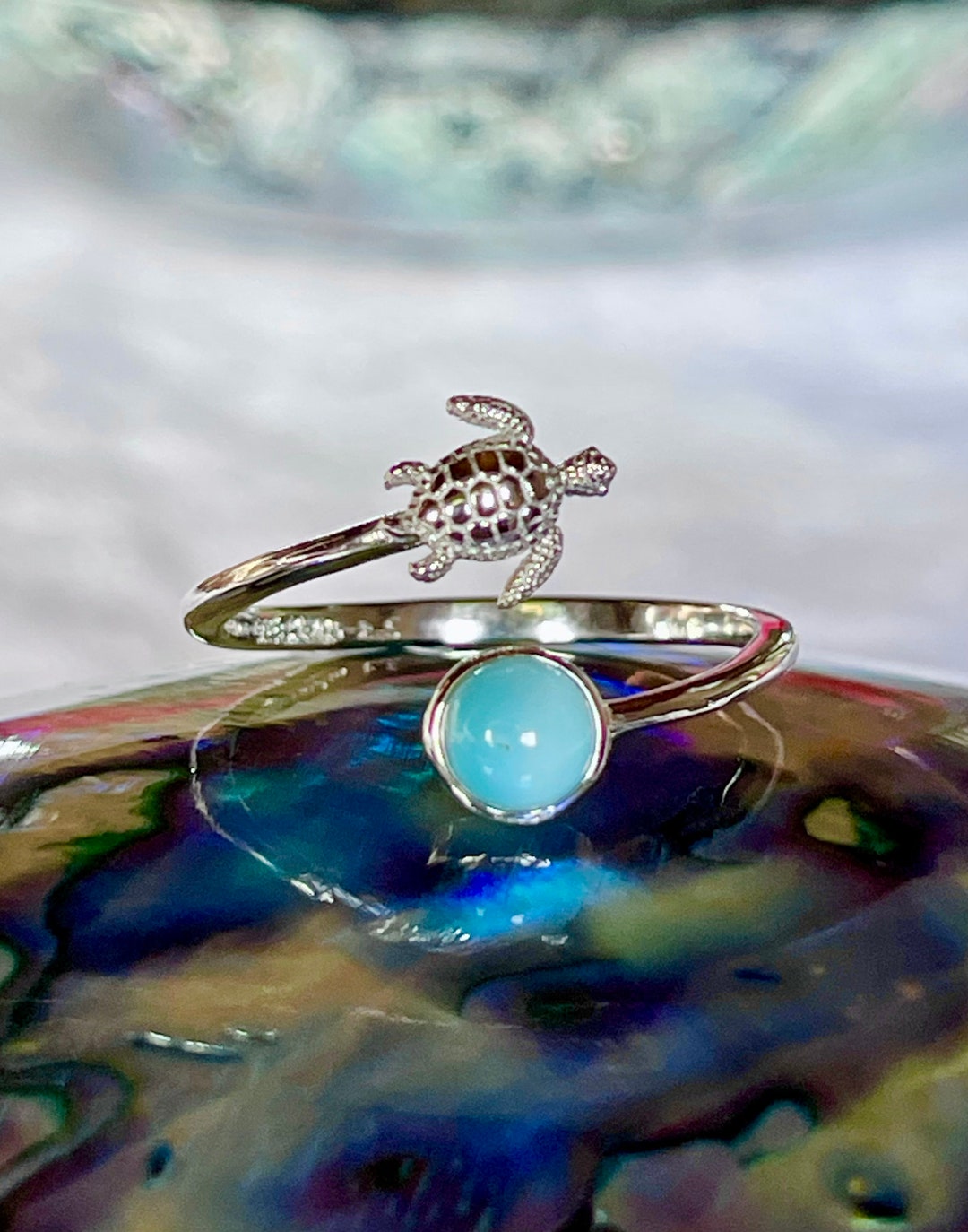 Adjustable Turtle Honu Larimar Ring - Etsy
