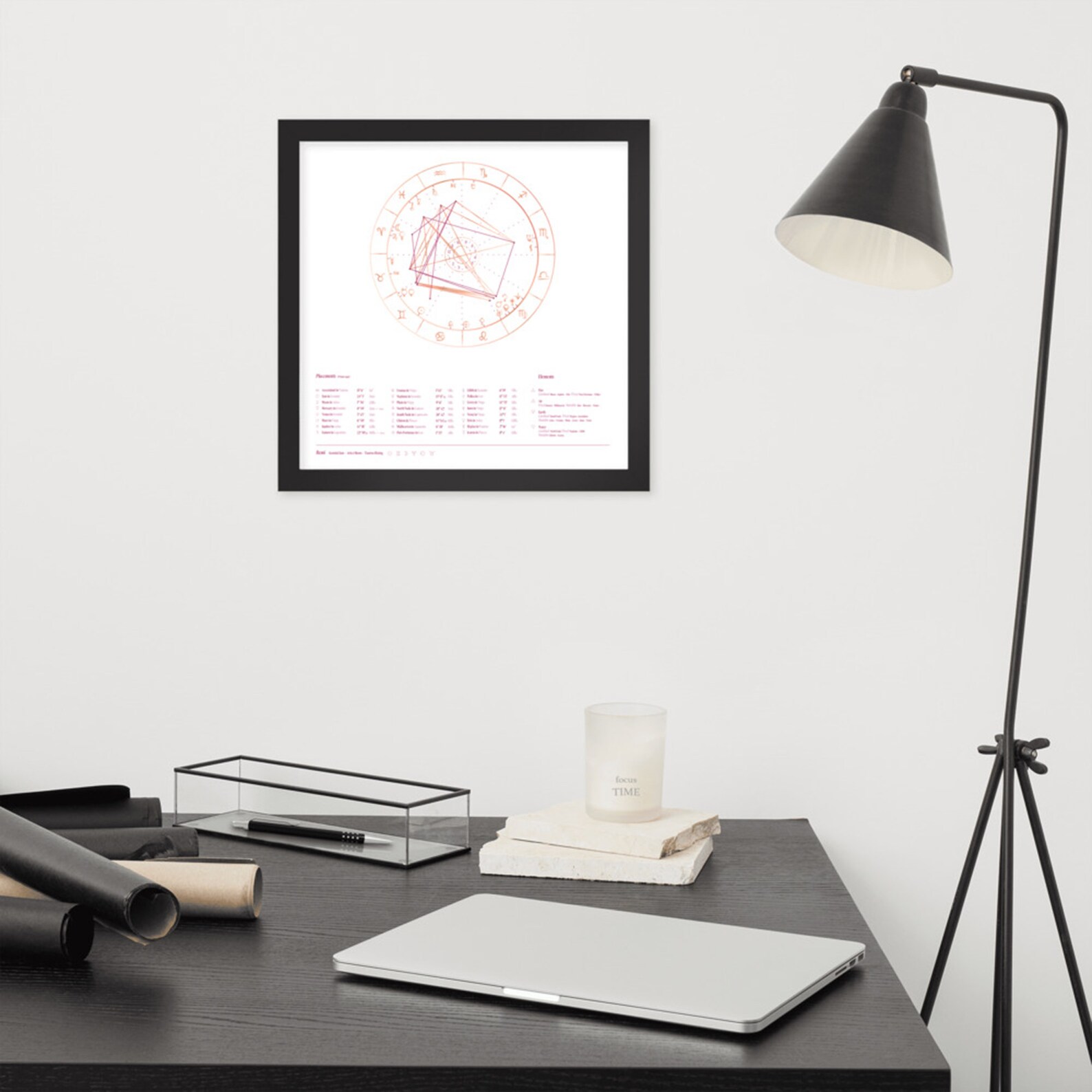 Light Rose Quartz Natal Chart Design, Birth Chart Drawing, Personalized ...